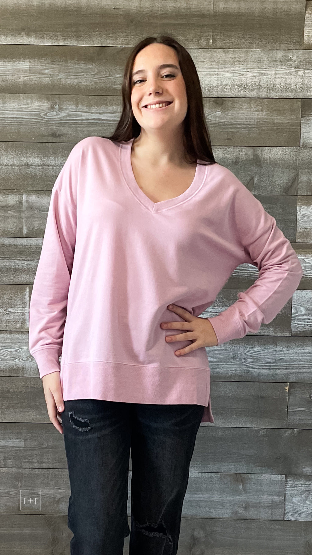 z supply v-neck modern weekender sweatshirt sunset mauve ZT231332 SSM ...